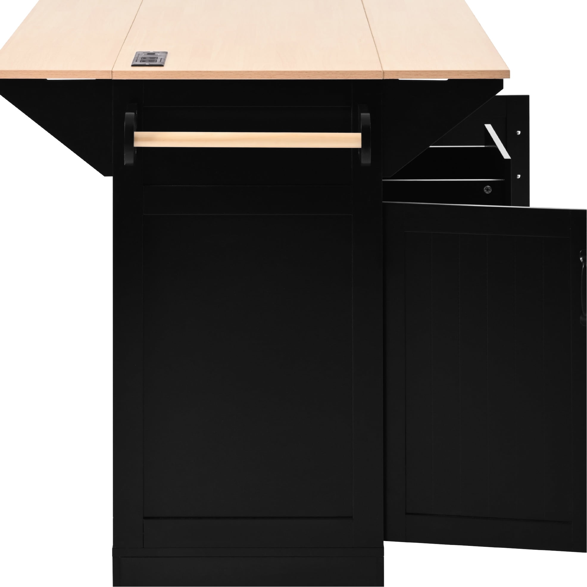 55.7" Kitchen Island With 2 Drop Leaf, Rolling Cart, Electrical Outlet ...