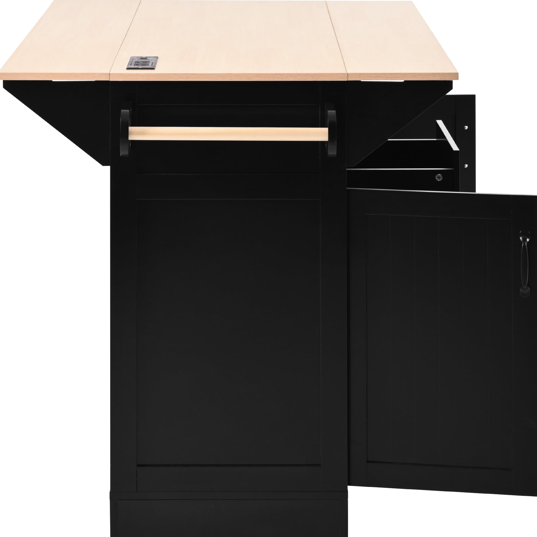 55.7" Kitchen Island With 2 Drop Leaf, Rolling Cart, Electrical Outlet ...