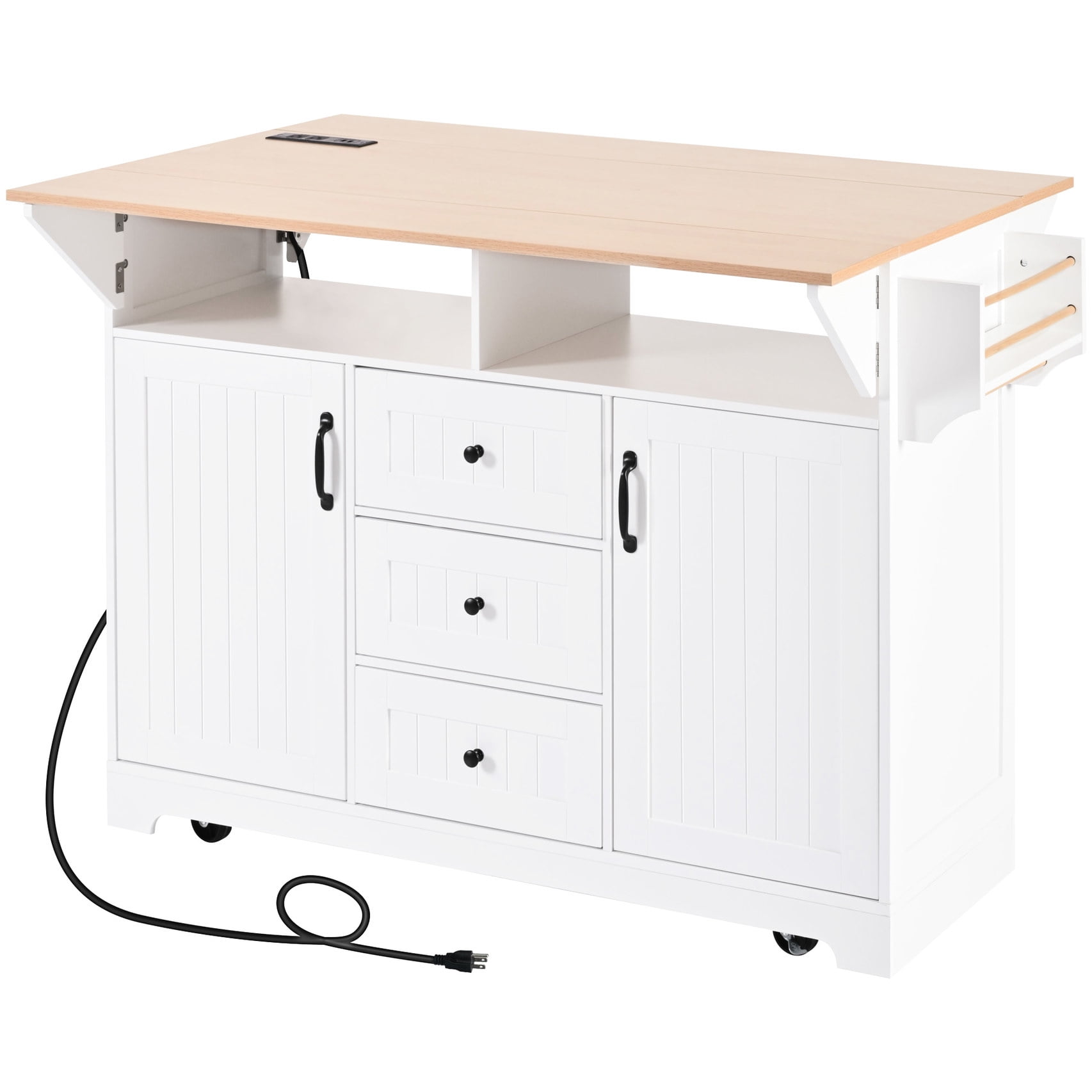 55.7'' Medium-Width Kitchen Island with Groove Barn Door | Foldable ...