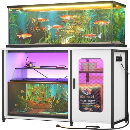 55-75 Gallon Aquarium Stand with Power Outlets & LED Light, Reversible ...