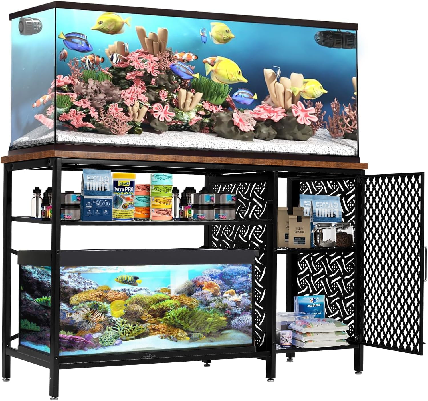 55-75 Gallon Fish Tank Stand with Electrical Outlet and LED Light ...