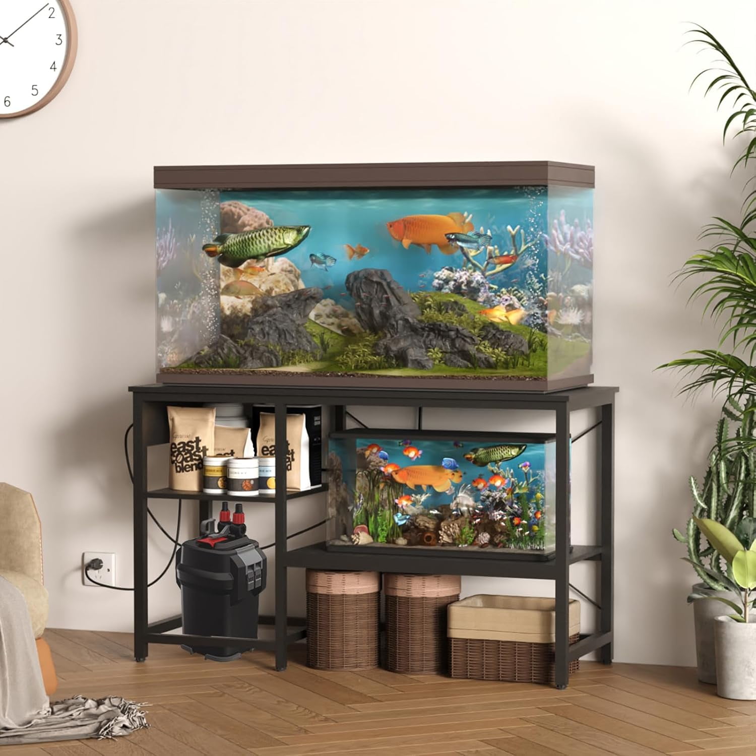 55-75 Gallon Fish Tank Stand with Power Outlet & LED Light, Metal ...