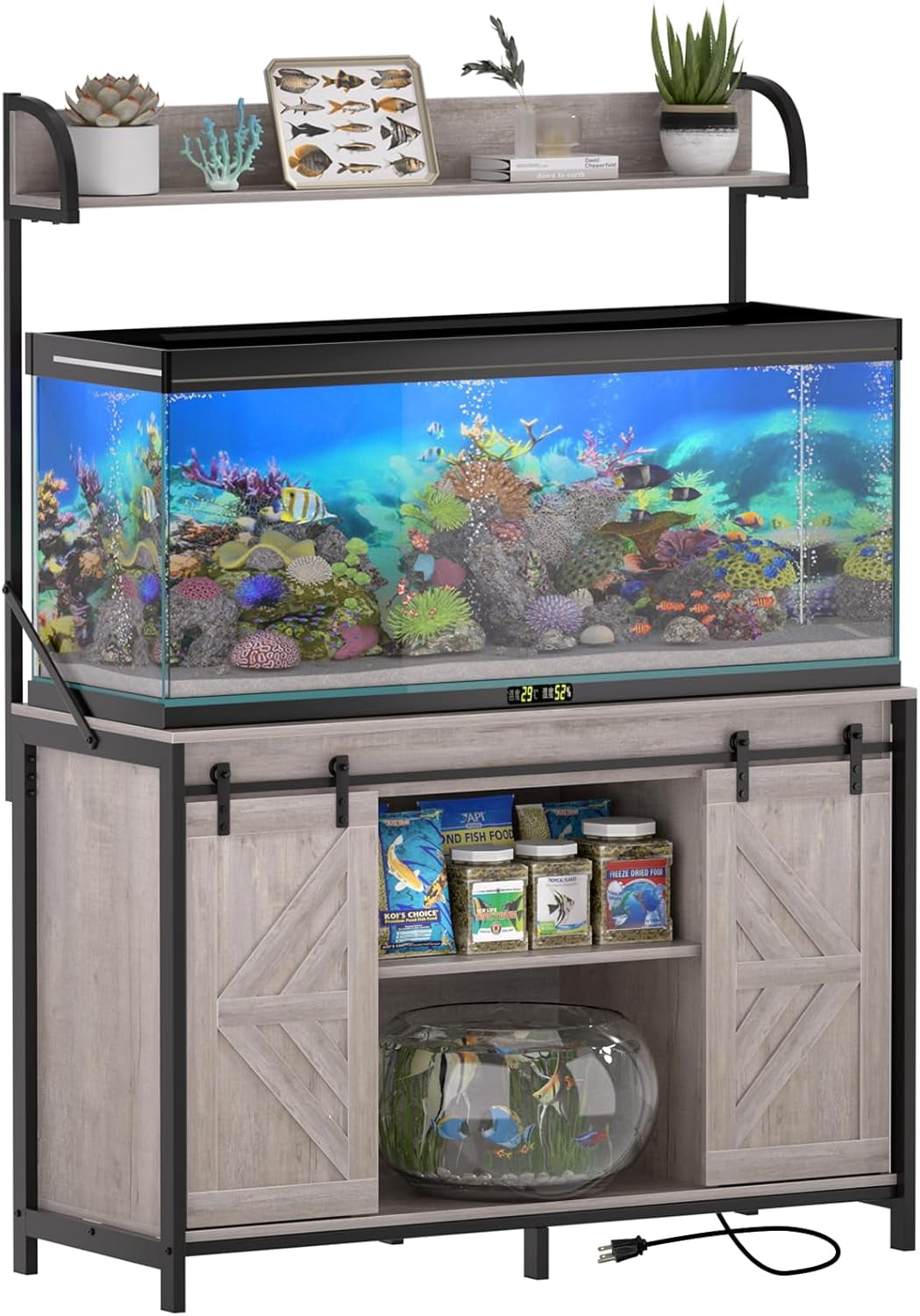 55-75 Gallon Fish Tank Stand with Power Outlets, Heavy Duty Metal Frame ...
