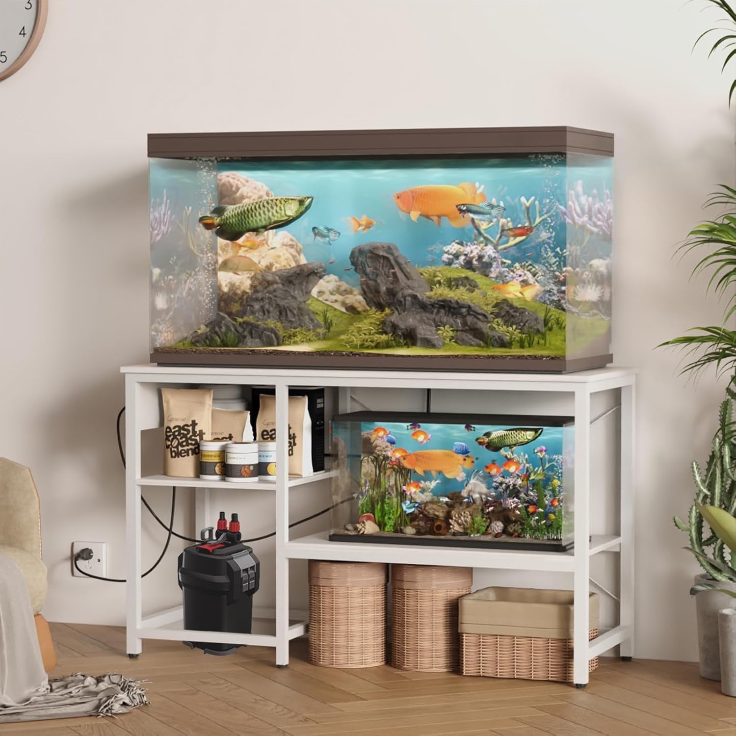 55-75 Gallon Fish Tank Stand with Power Outlet & LED Light, Metal ...