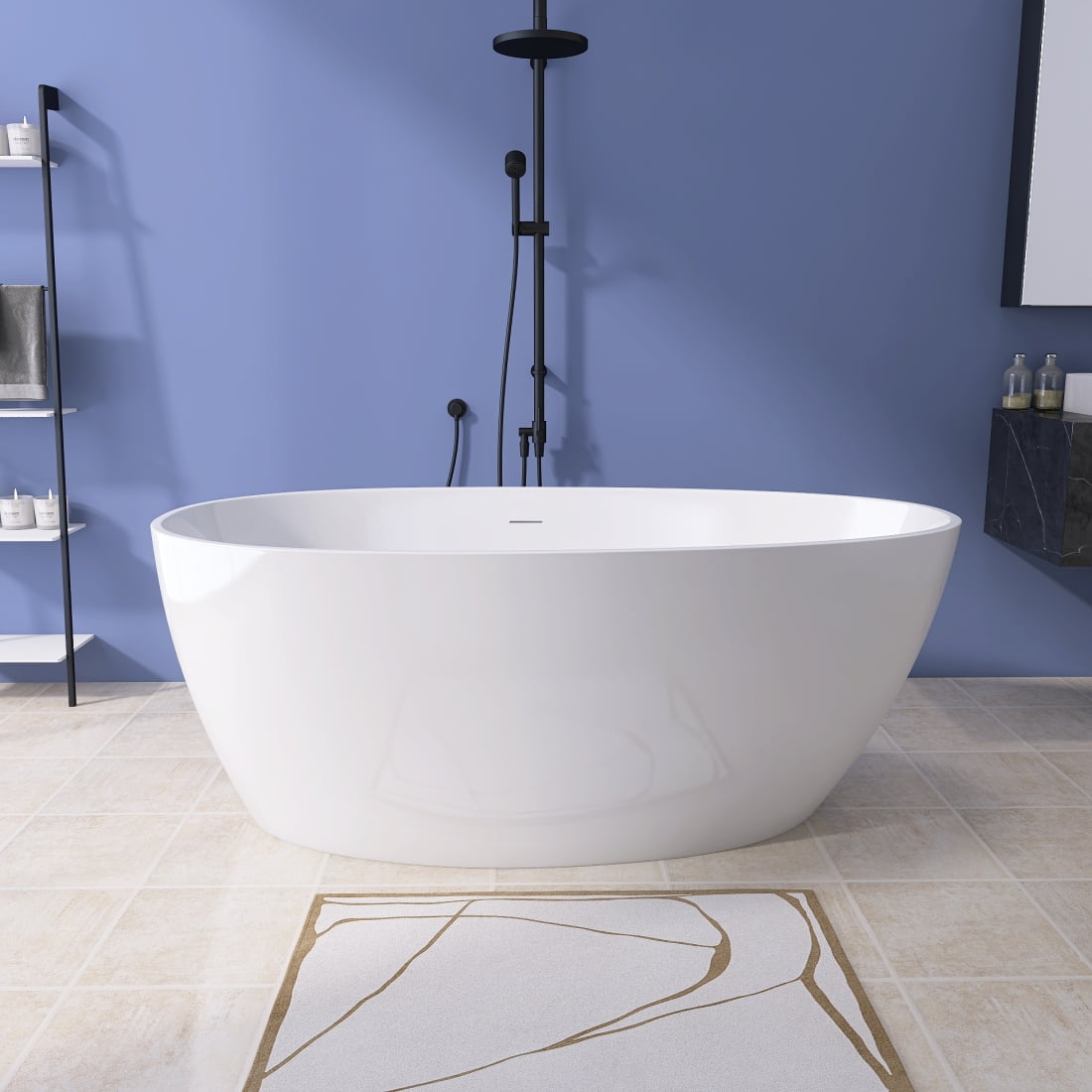 55" Acrylic Free Standing Tub, Classic Oval Shape Soaking Tub ...