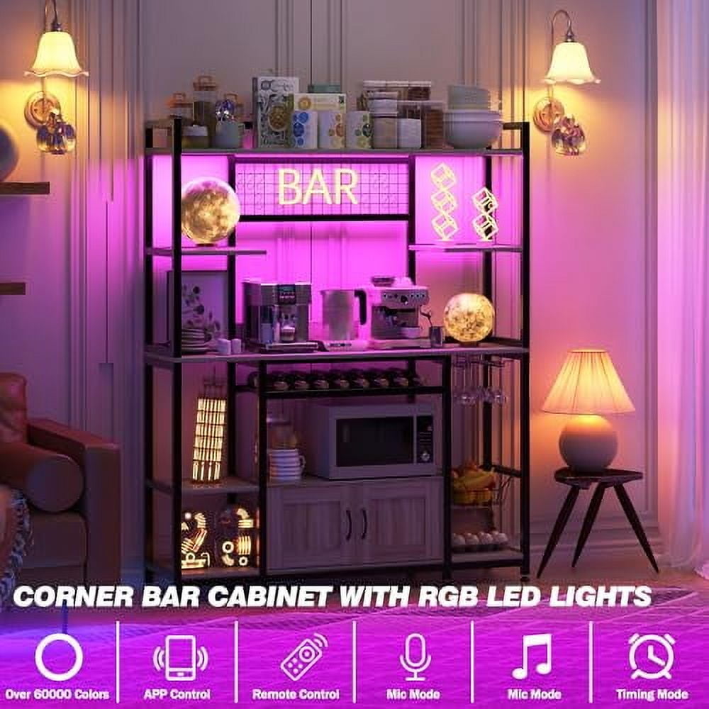 55" Bakers Rack with Power Outlet and LED Light, 5-Tier Kitchen ...