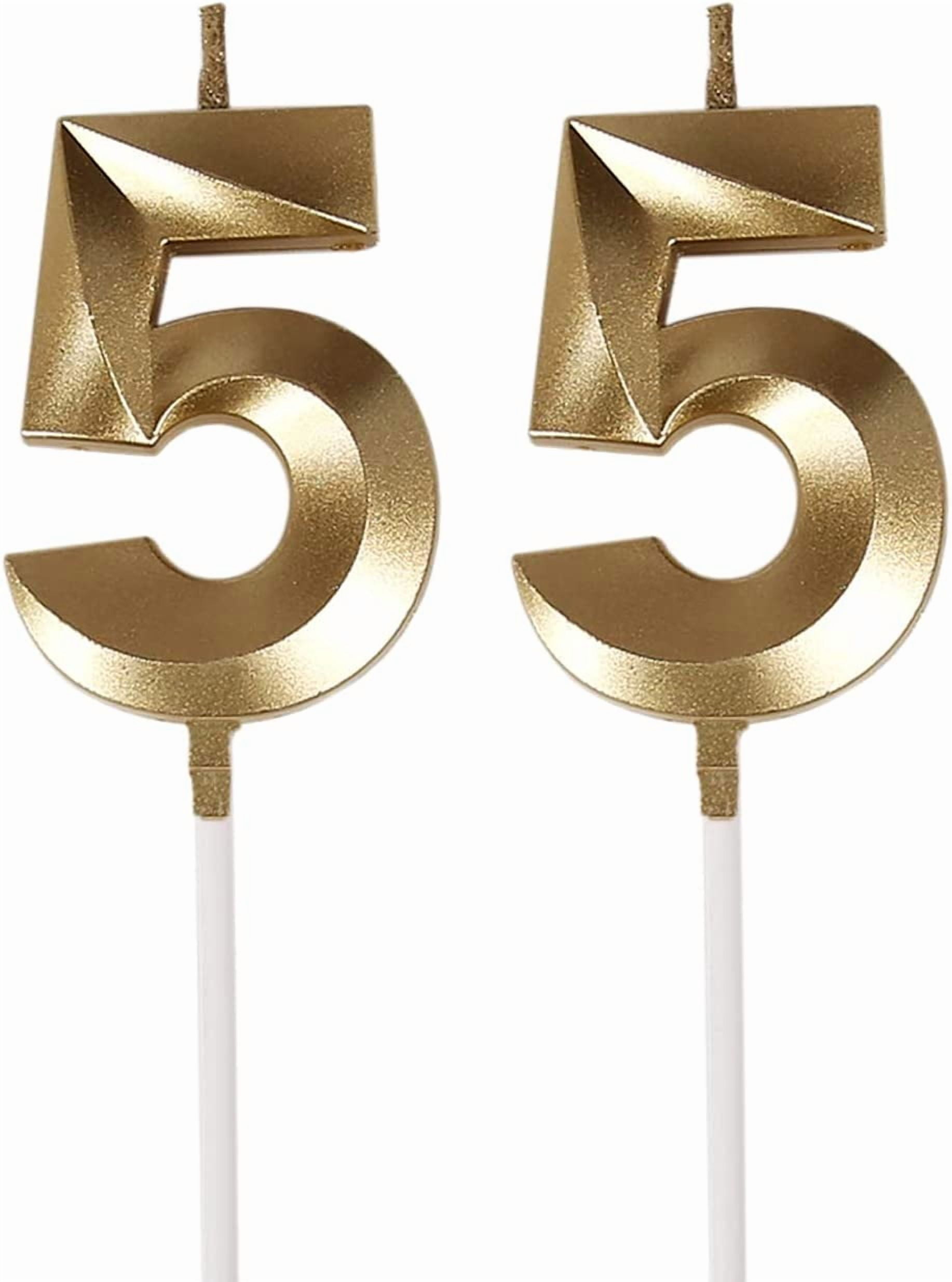 55 Birthday Candles,Gold Number 55th Cake Topper for Birthday ...