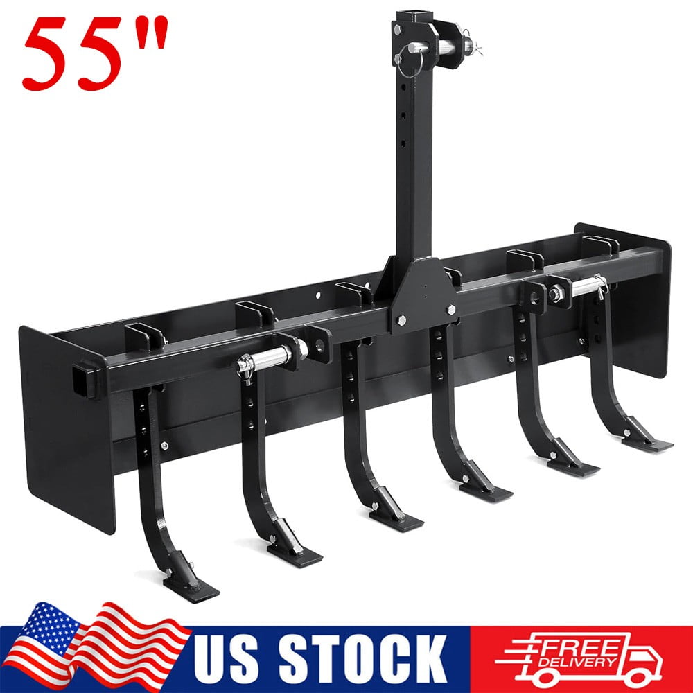 55" Box Blade 3 Point Hitch Box Scraper w/ 6 Scarifier Shanks for Cat 0 ...