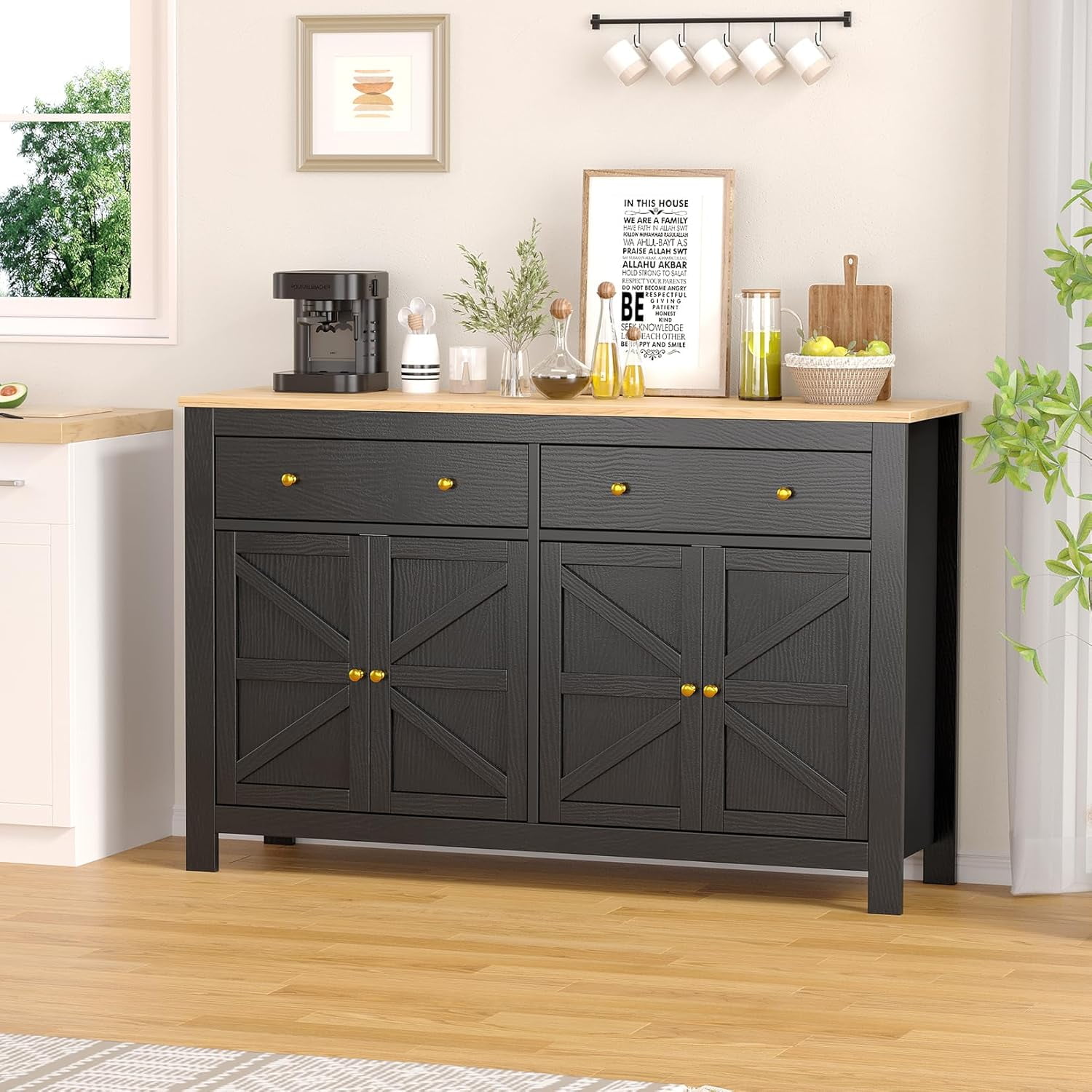55" Buffet Sideboard Cabinet with Storage,Double Door Kitchen Cabinet ...