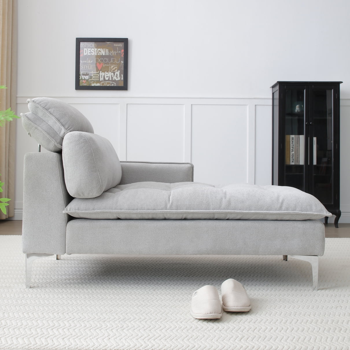 55" Chaise Lounge Sofa, Upholstered Lounge Chair with Left Armrest ...