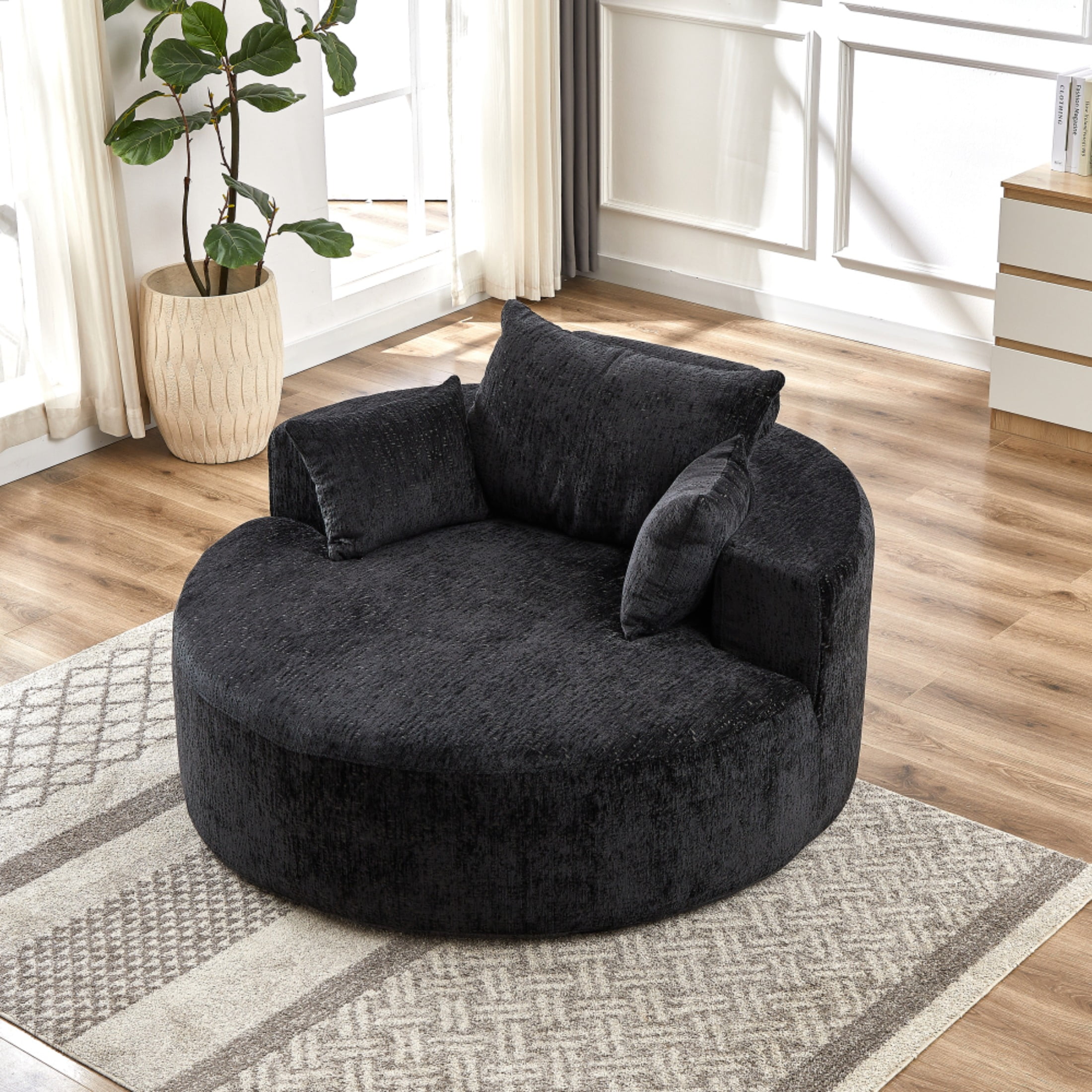 (55'') Chenille Sponge Single Sofa, Black Modern Cloud Couch for Living ...