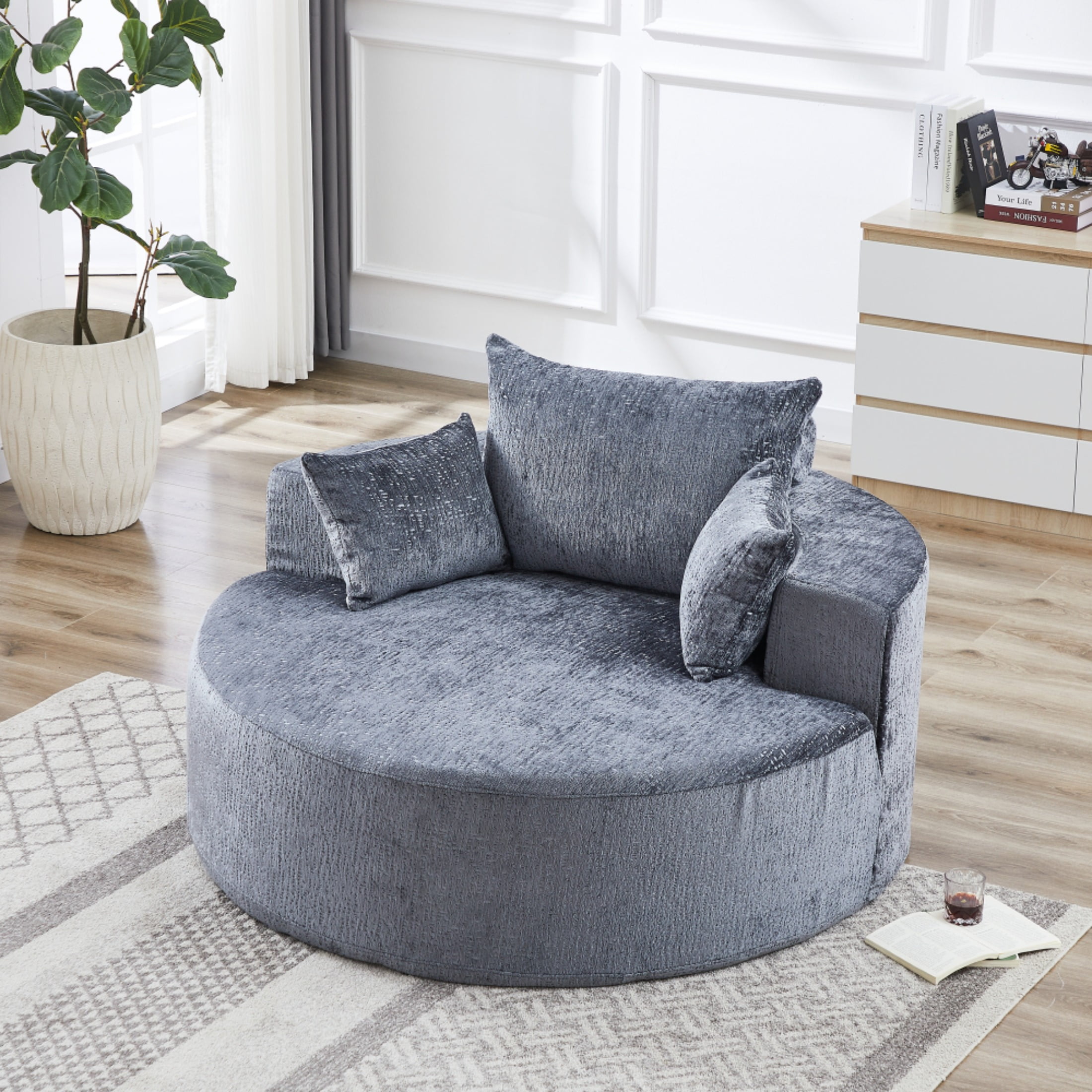 (55'') Chenille Sponge Single Sofa, Gray Modern Cloud Couch for Living ...