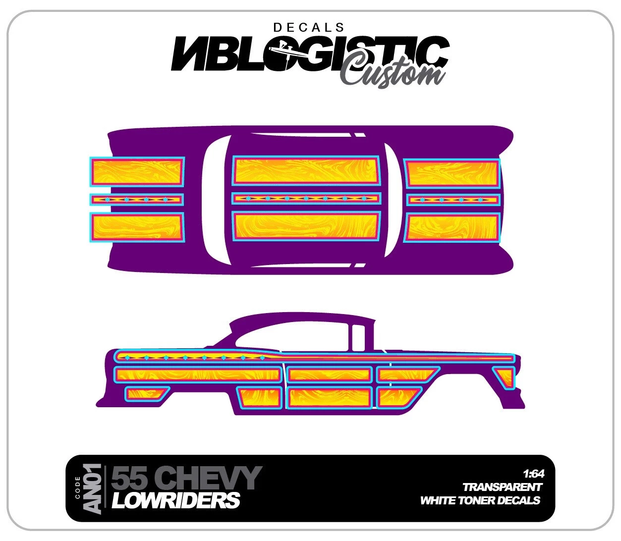 '55 Chevy Bel Air Custom Universal WaterSlide Decal for hot wheels 1/64 ...