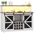 55" Coffee Bar Cabinet with Lights, Farmhouse Wine Cabinet with Wine ...