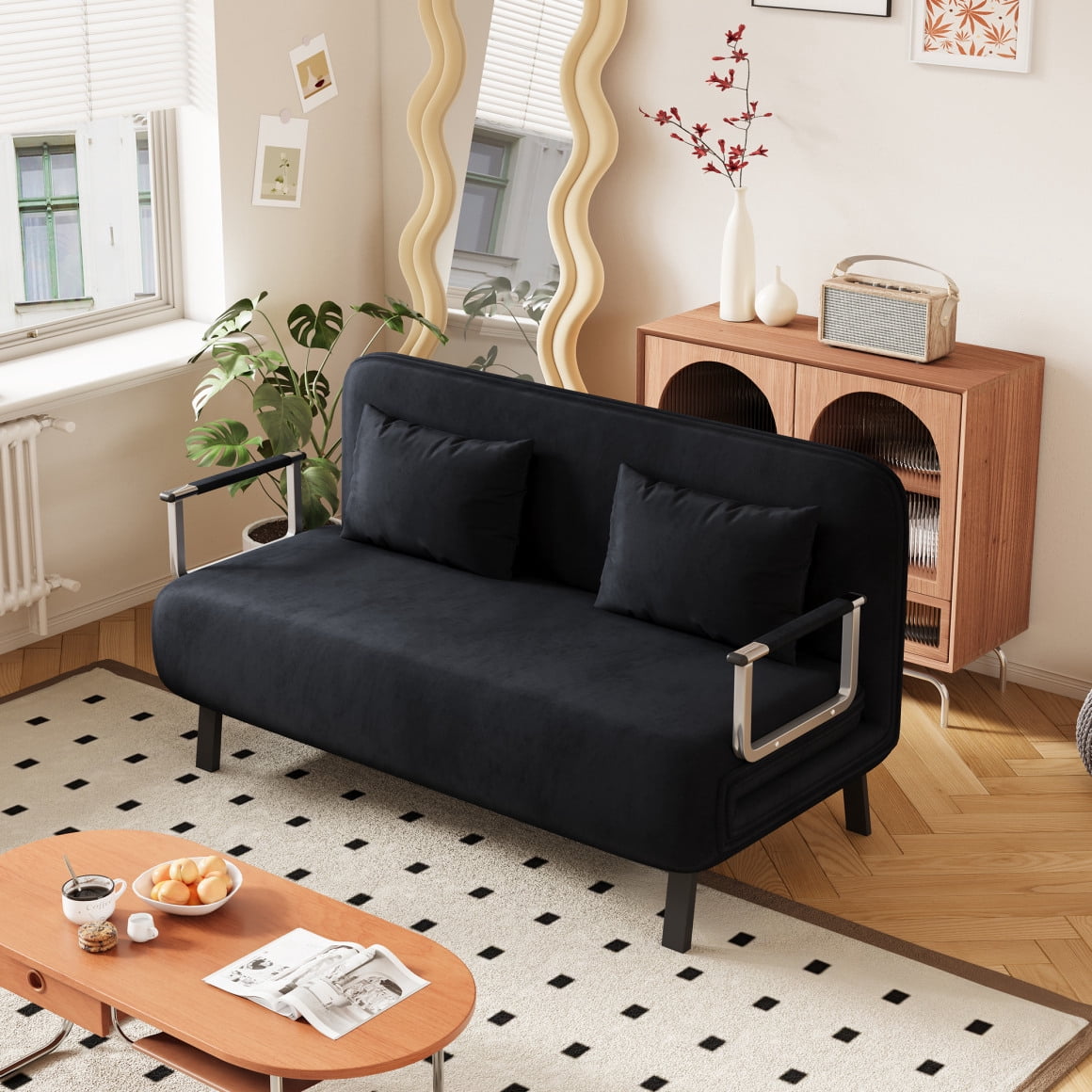 55″ Convertible Bed Sleeper Chair, Tri-Fold Sofa Bed, Upholstered ...