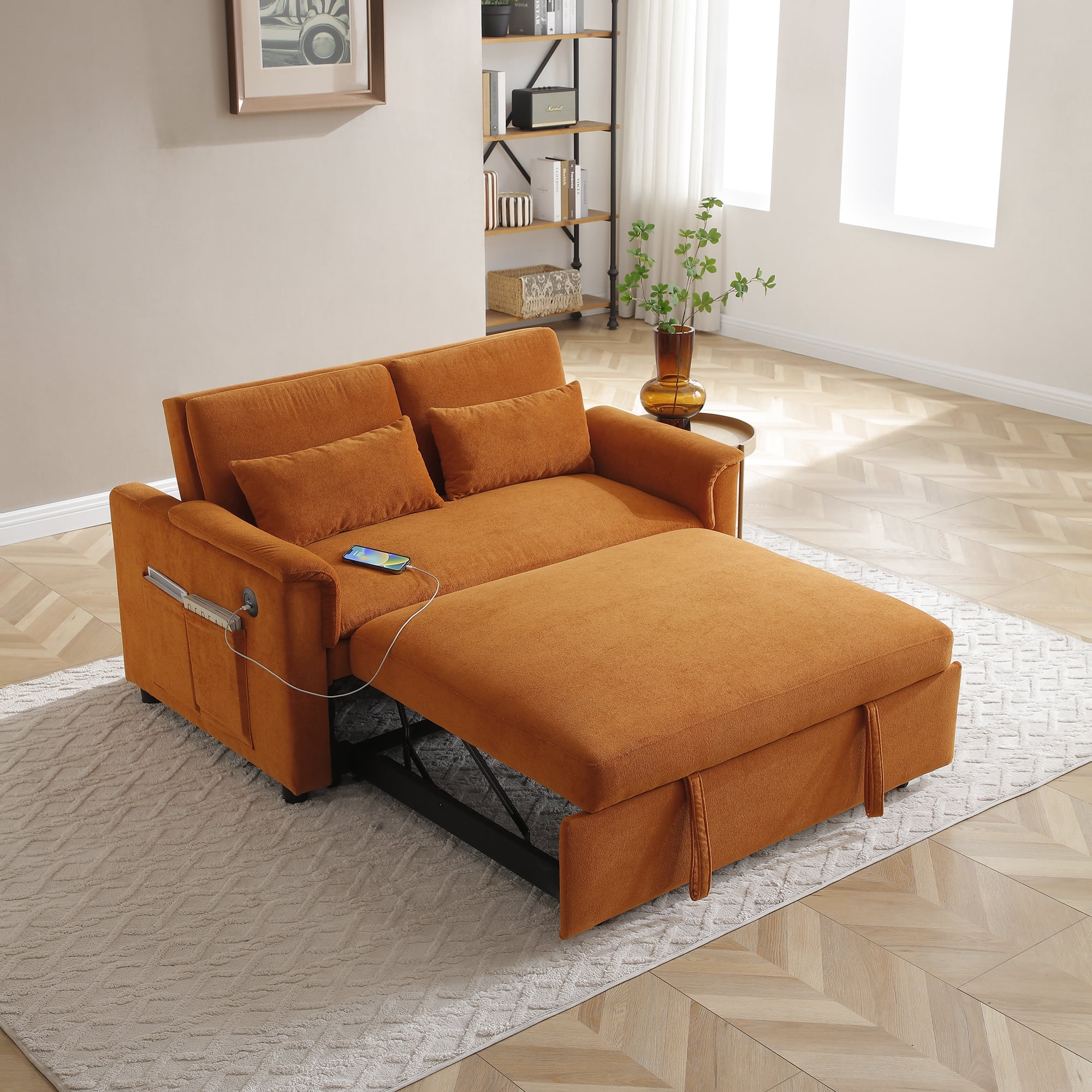 55" Convertible Sleeper Sofa Bed,3 in 1 Velvet Pull Out Sofa Bed with ...