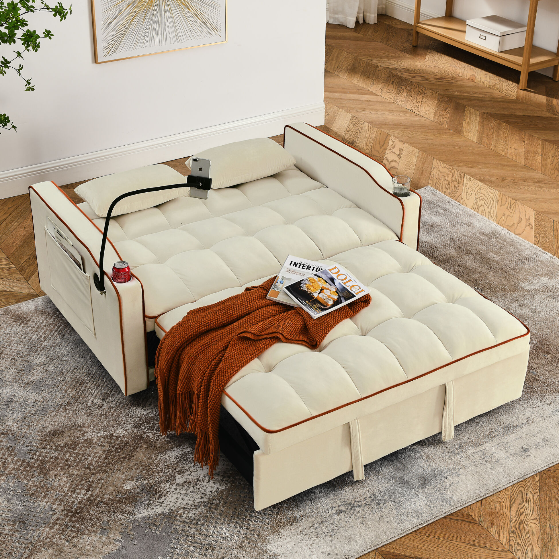 55" Convertible Sleeper Sofa Bed, Modern Foldable Pull-Out Loveseat ...