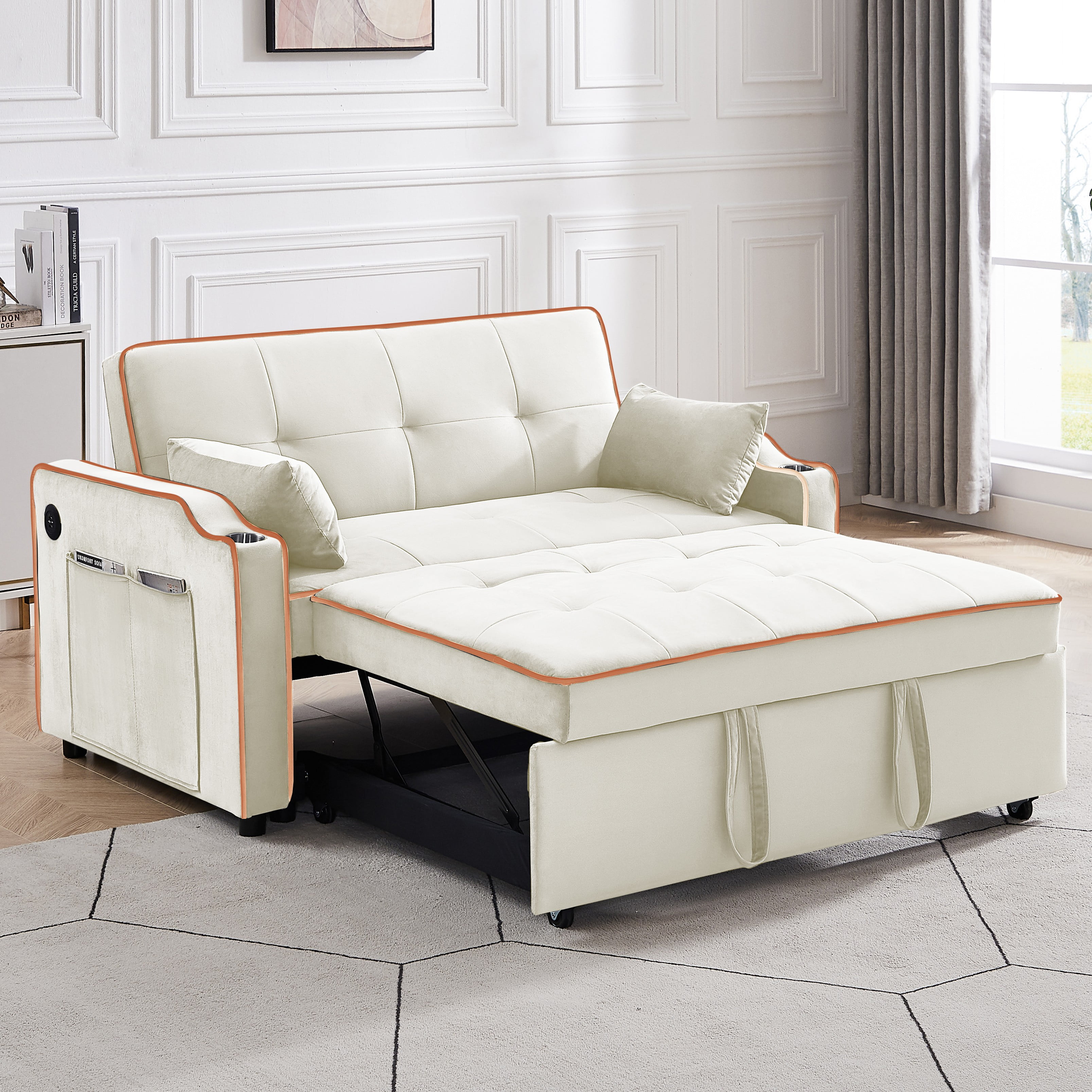 Convertible Sleeper Sofa Bed - Velvet Upholstered Couch - Walmart.com