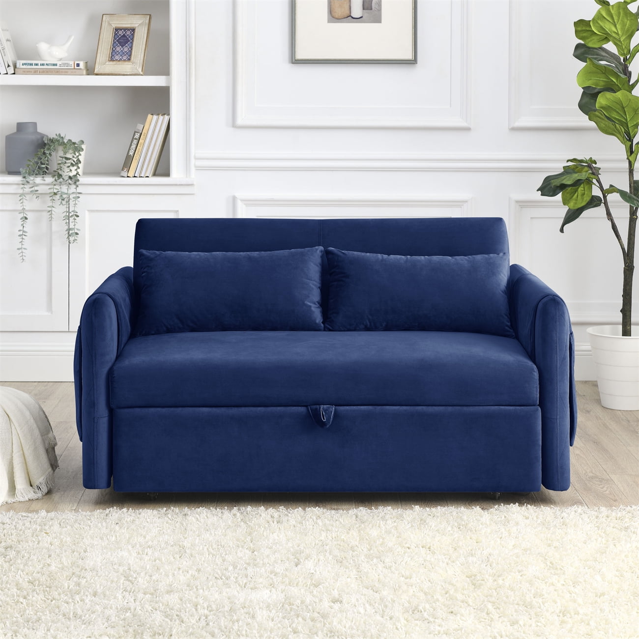 Triple Tree Velvet Sofa Bed Adjustable Backrest, Blue - Walmart.com