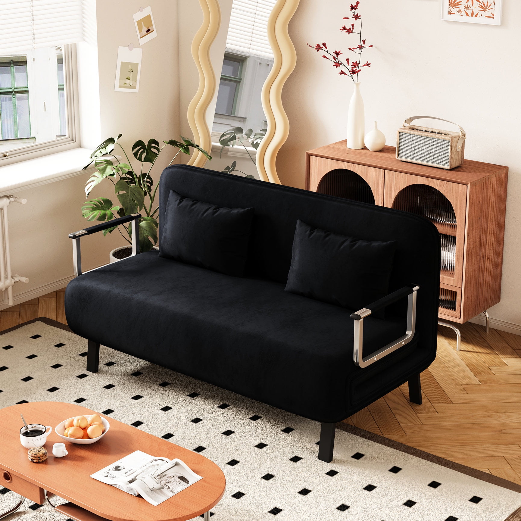 55″ Convertible Velvet Sleeper Chair with Ergonomic Seat - Comfortable ...