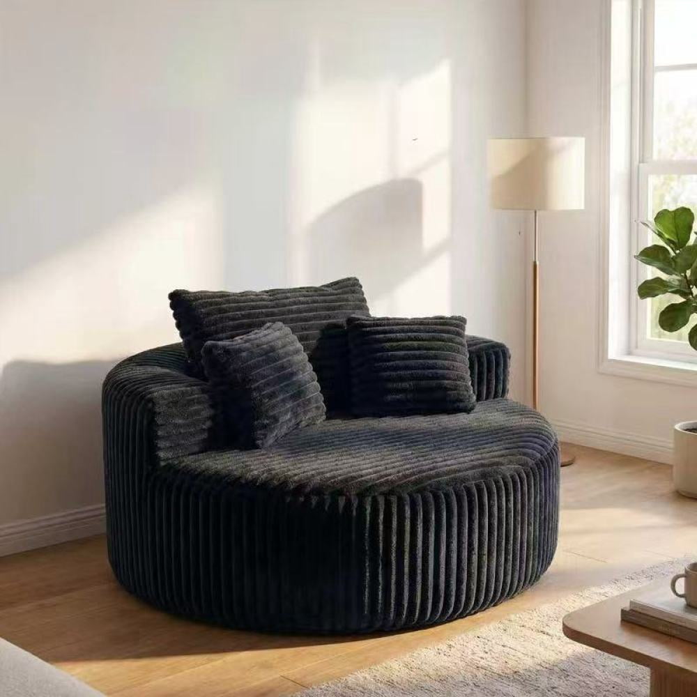 55" Dark Gray Oversized Corduroy Round Sofa, Deep Seat Armless Leisure ...