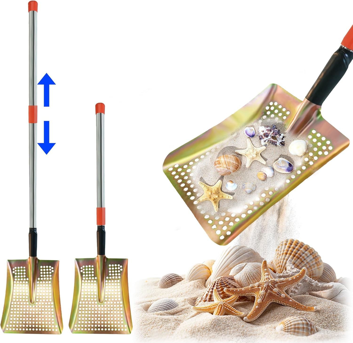 55'' Digger Sifter Shovel, Heavy Duty Metal Treasure Shovel Sand Sifter ...