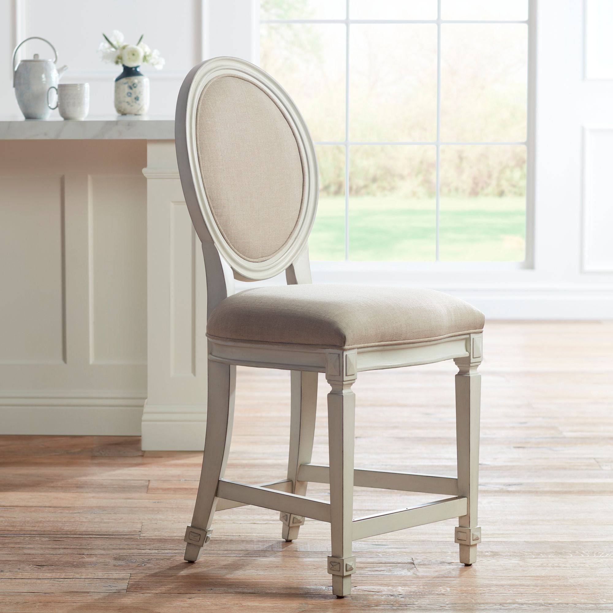55 Downing Street Aiden Wood Bar Stool Cream 23 1/2" High Farmhouse ...