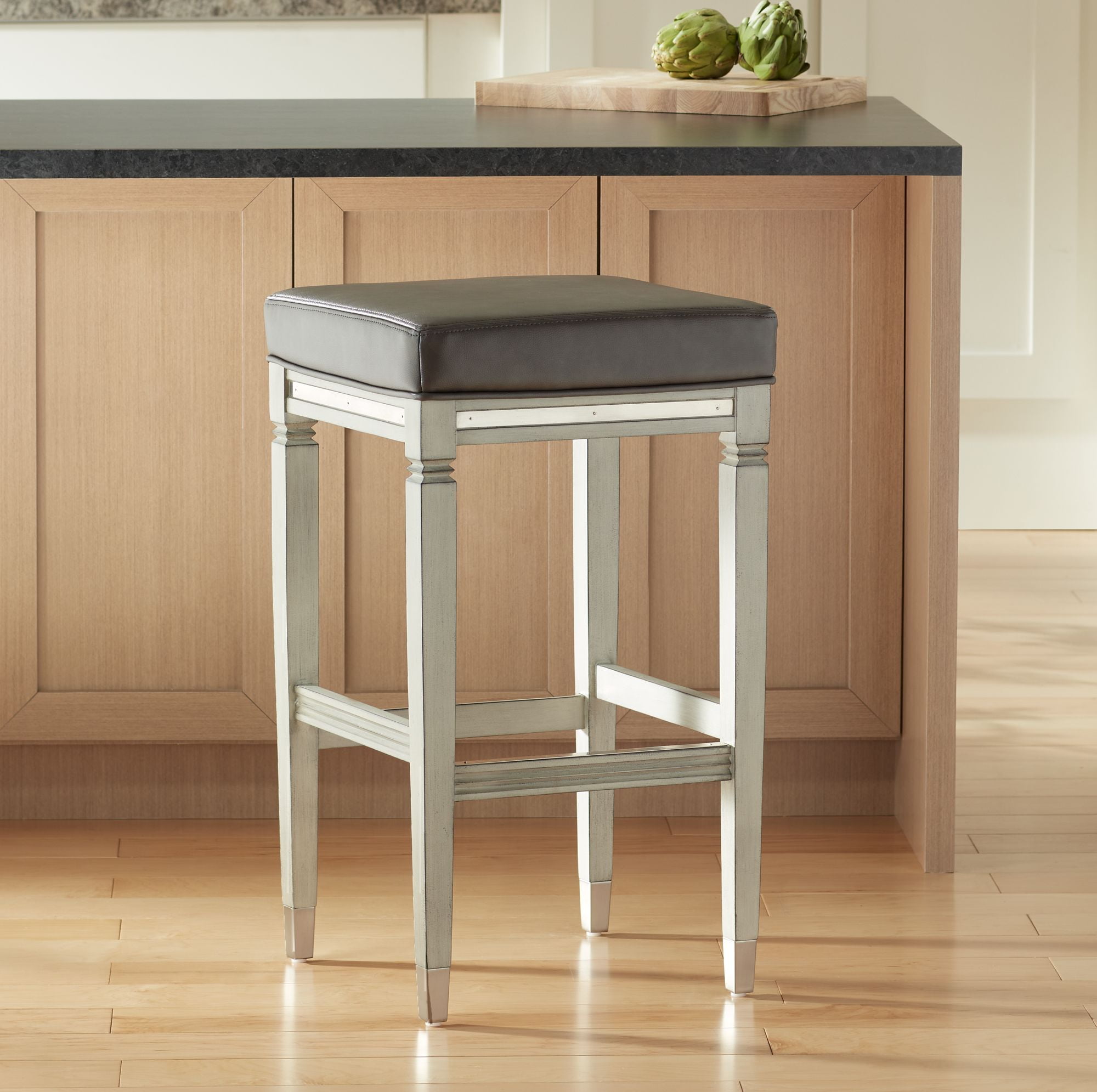 55 Downing Street Jaxon Wood Bar Stool Gunpowder 31" High Farmhouse ...