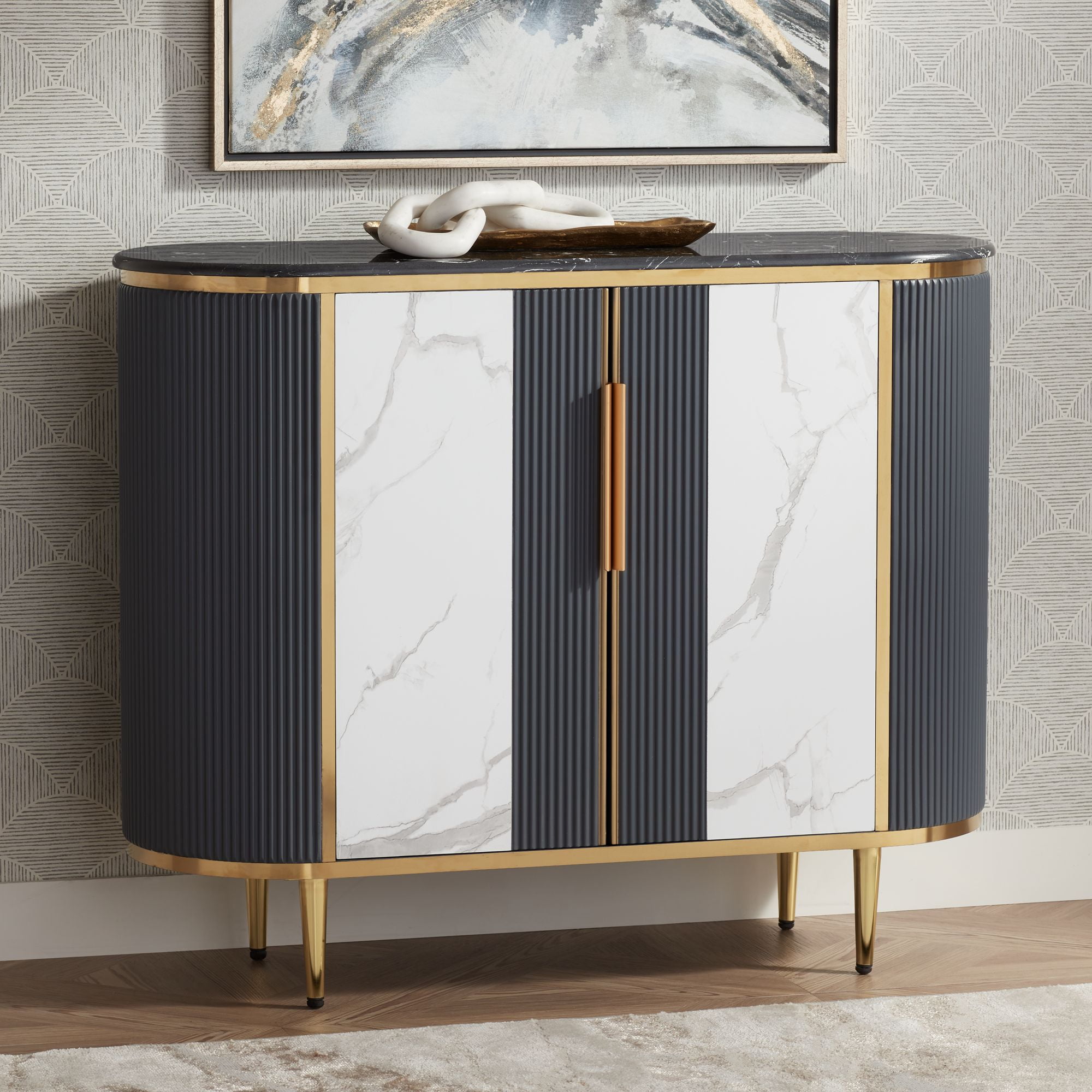 55 Downing Street Jodie Modern White Gray Oval Console Table 39 1/2" x ...