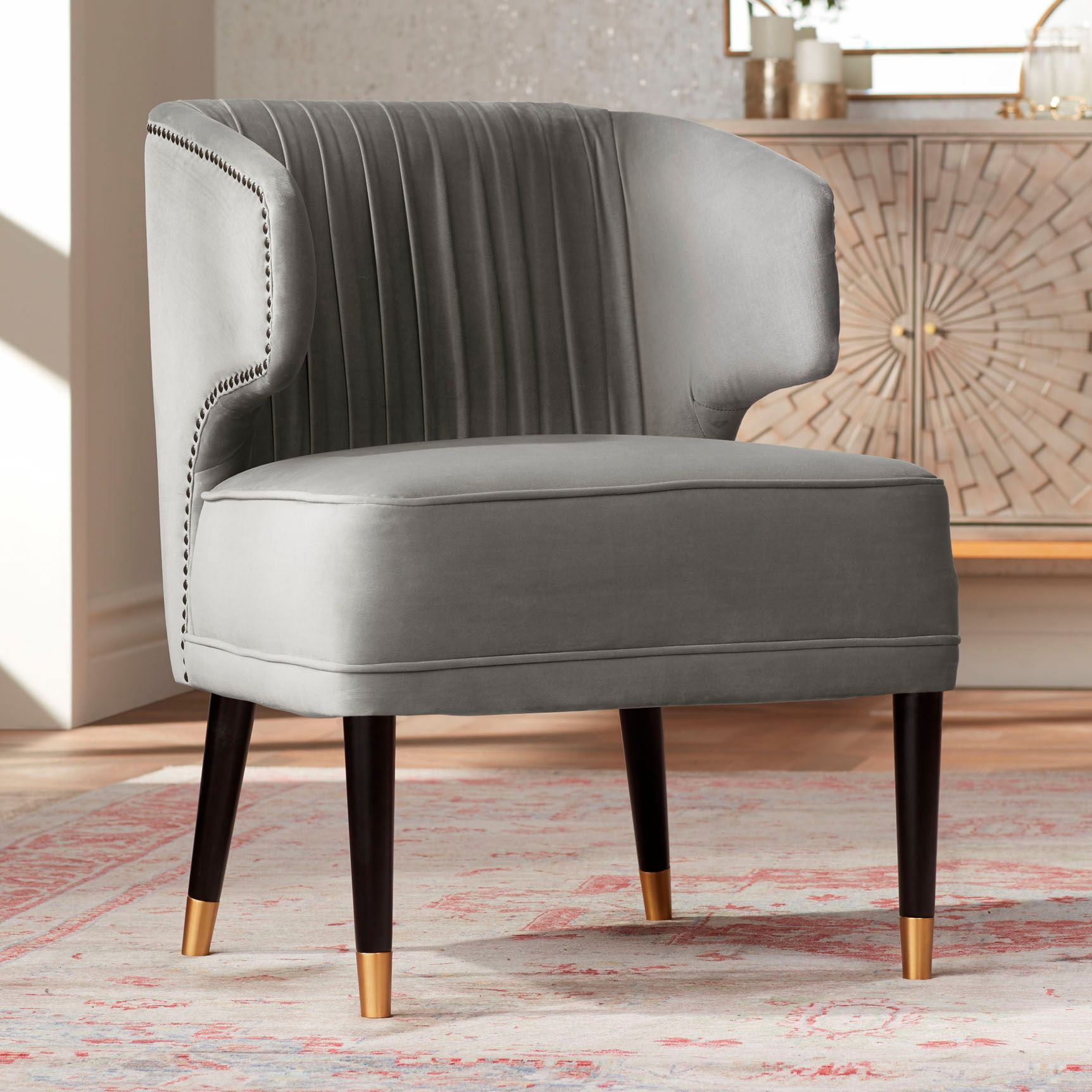 55 Downing Street Caroline 24" Wide Gray Velvet Pleat Modern Armchair ...