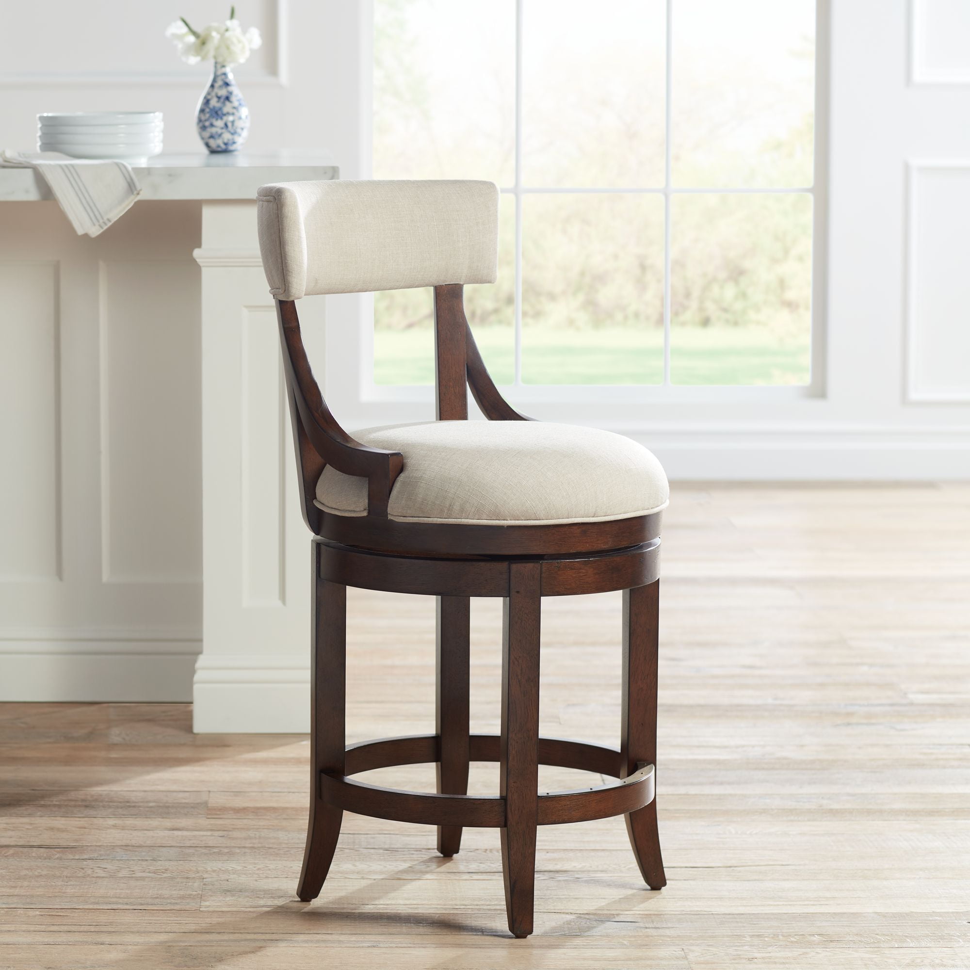 55 Downing Street Lev Walnut Wood Bar Stool Brown 24" High Farmhouse ...