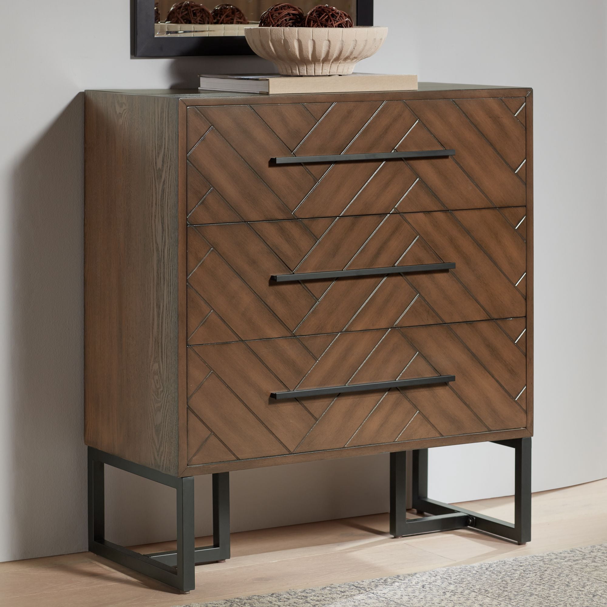 55 Downing Street Murph 31 1/2" Wide Charcoal and Wood 3-Drawer Dresser ...