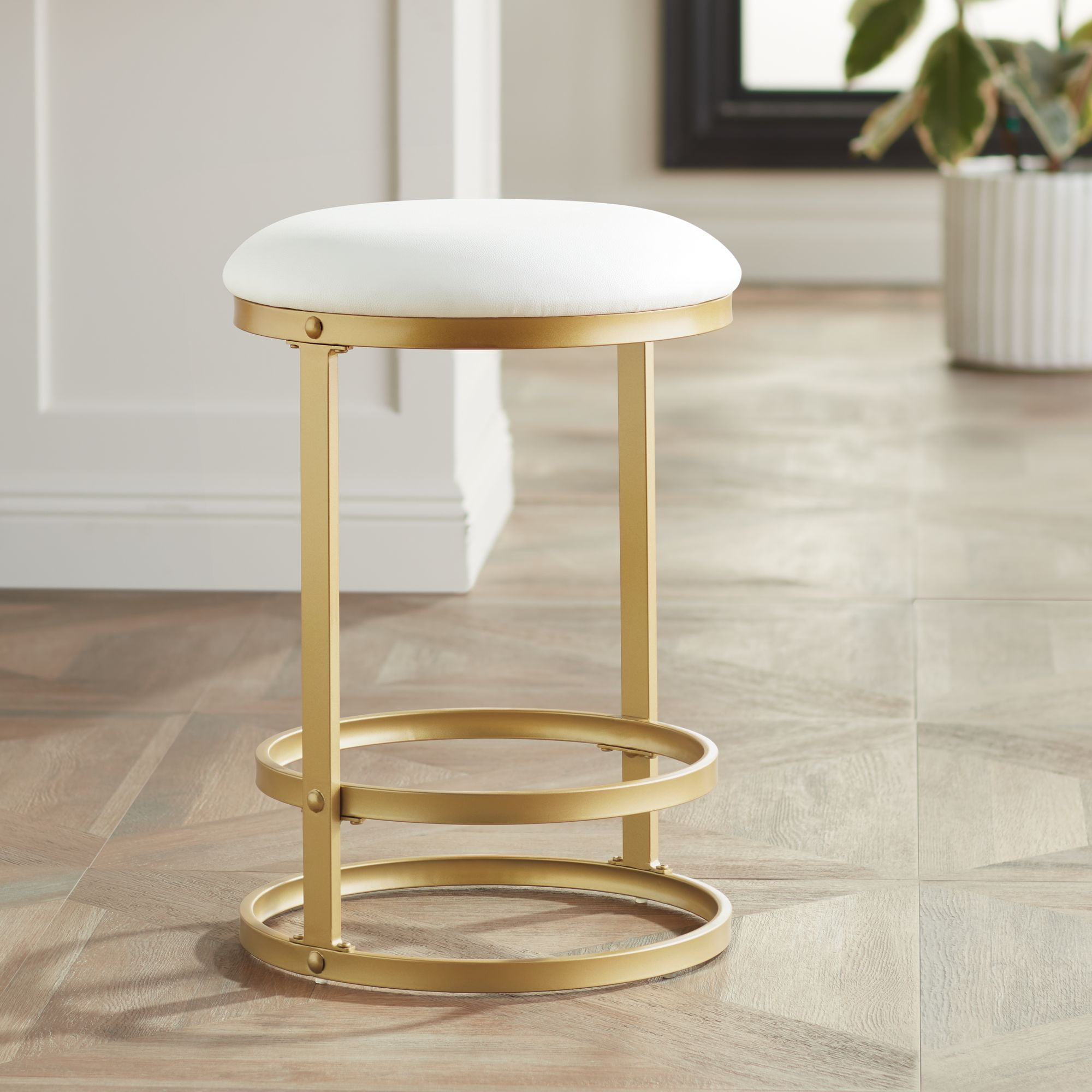 55 Downing Street Palmer Gold Metal Bar Stool 26" High Modern White ...