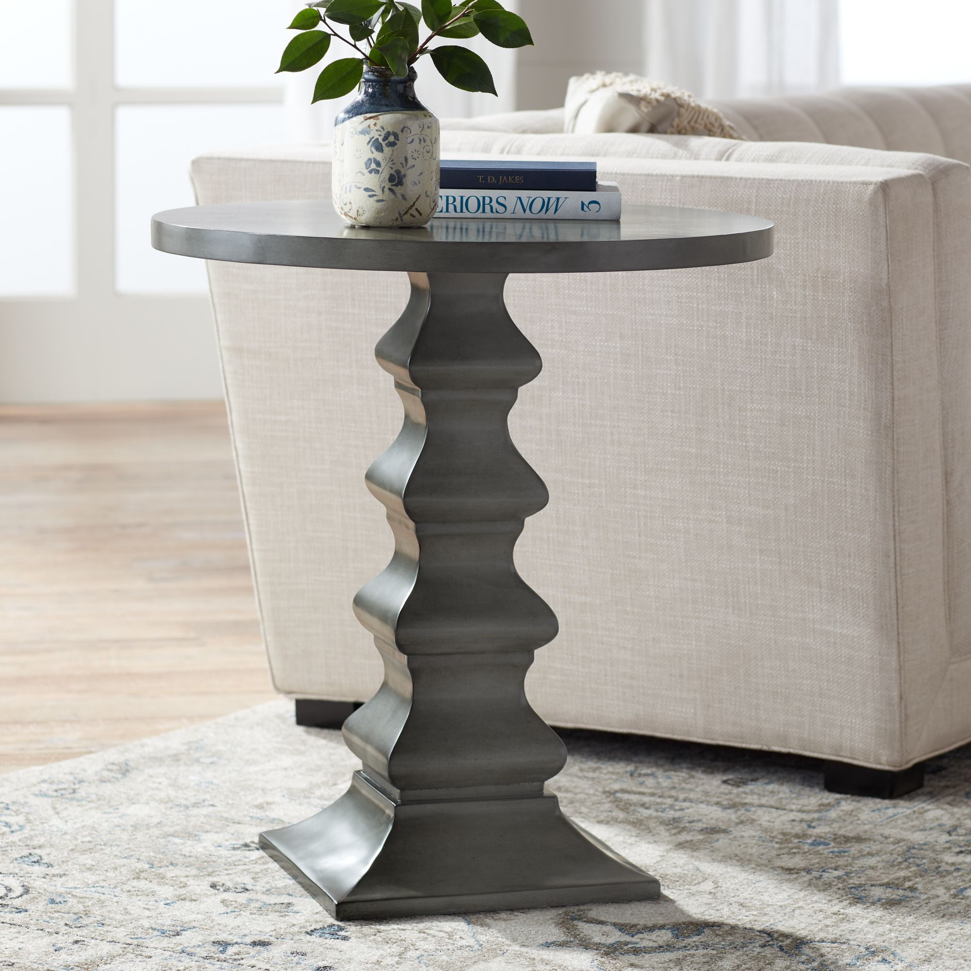 55 Downing Street Traditional Gray Slate Round Accent Table 25 3/4 ...