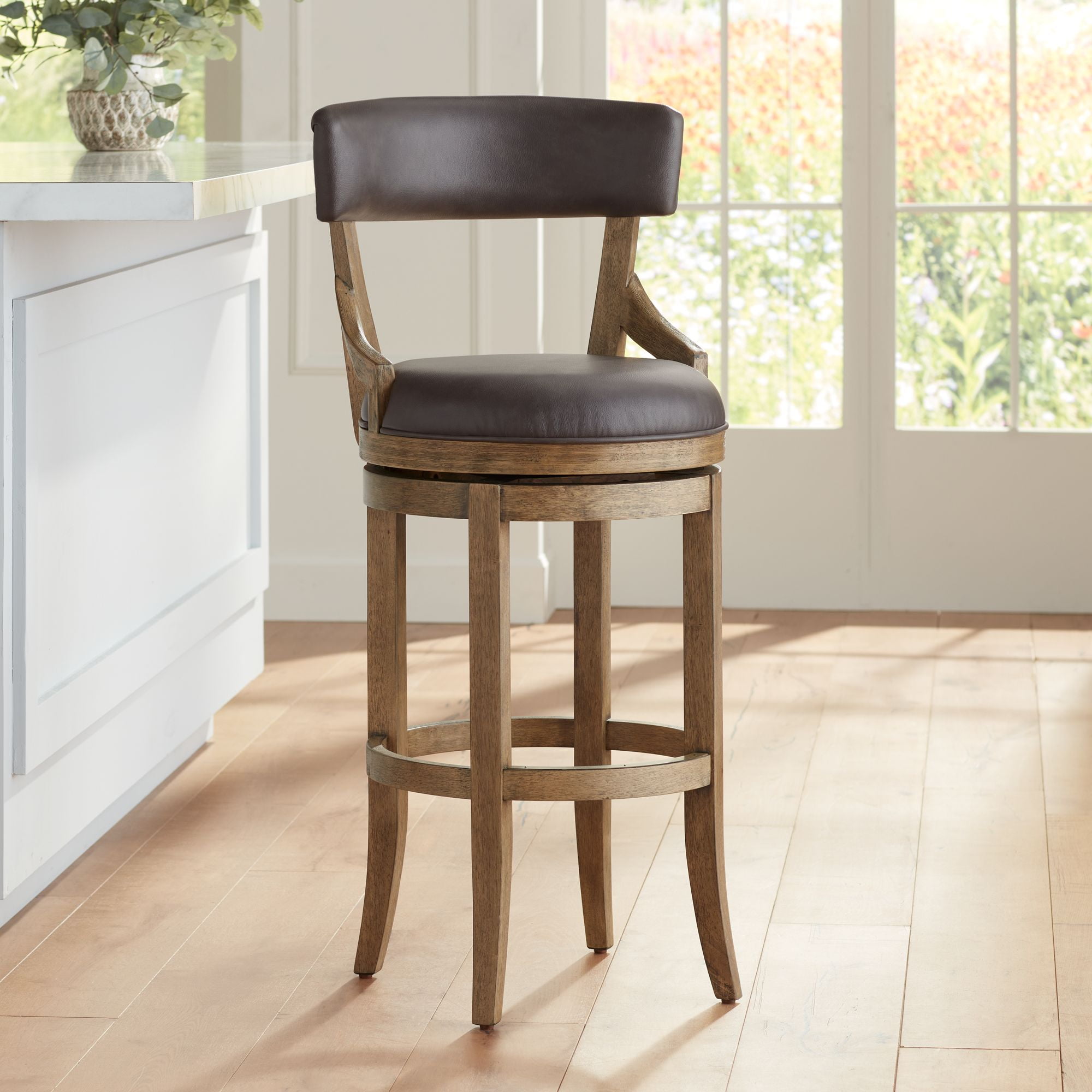 55 Downing Street Wood Swivel Bar Stool Smoke 31 1/4" High Rustic Gray ...