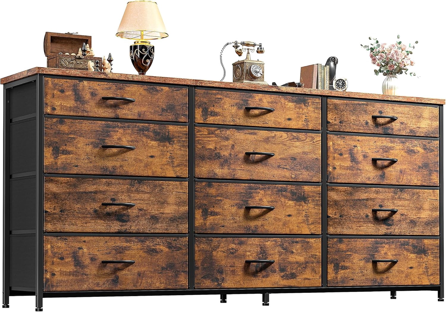 55" Dresser for Bedroom with 12 Fabric Drawers, Entertainment Center ...