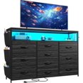 55" Dresser & TV Stand with 10 Fabric Drawers, Wooden Open Shelves ...