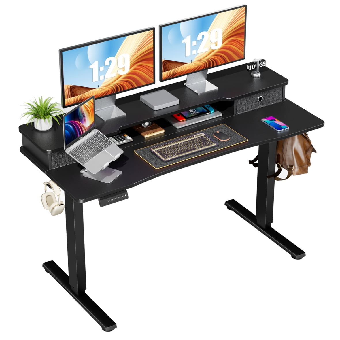 55" Electric Computer Desk, Double Layer Standing Desk with Double ...