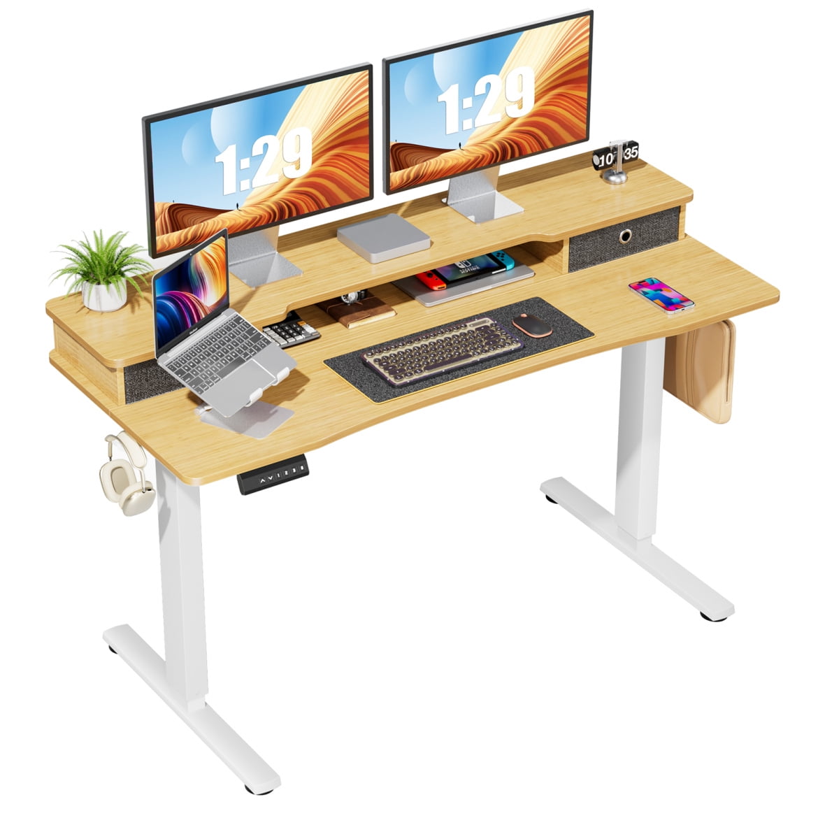 55" Electric Computer Desk, Double Layer Standing Desk with Double ...