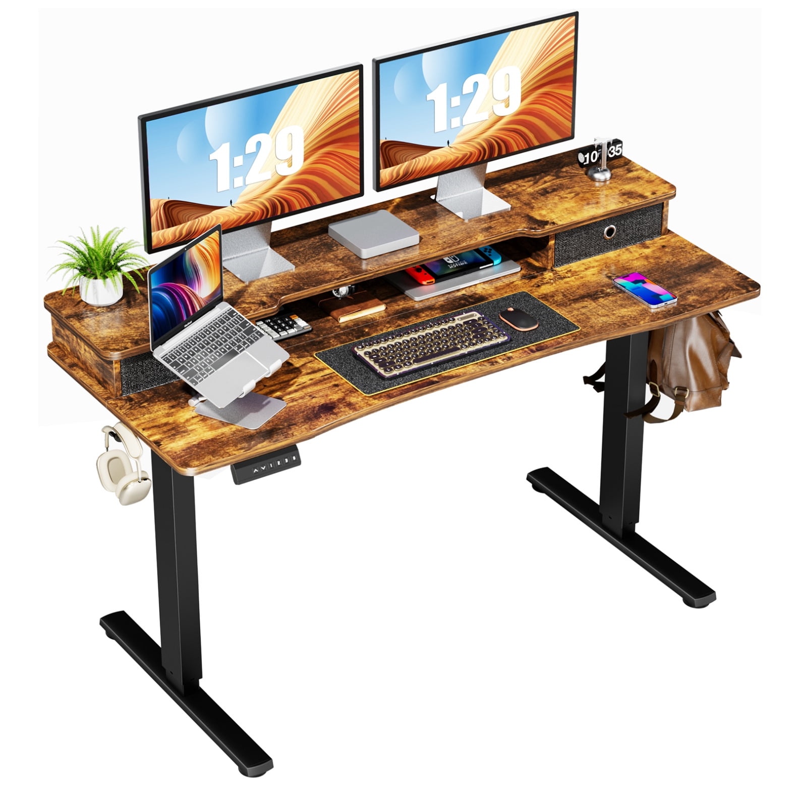 55" Electric Computer Desk, Double Layer Standing Desk with Double ...