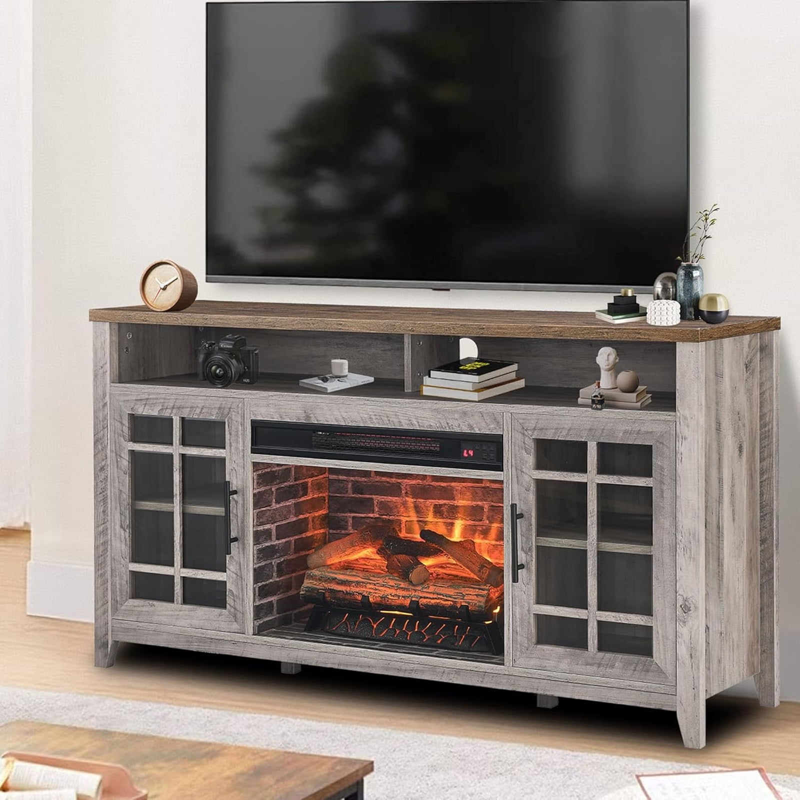 55" Electric Fireplace Inserts, 1500W Recessed Stove Heater with 9H ...