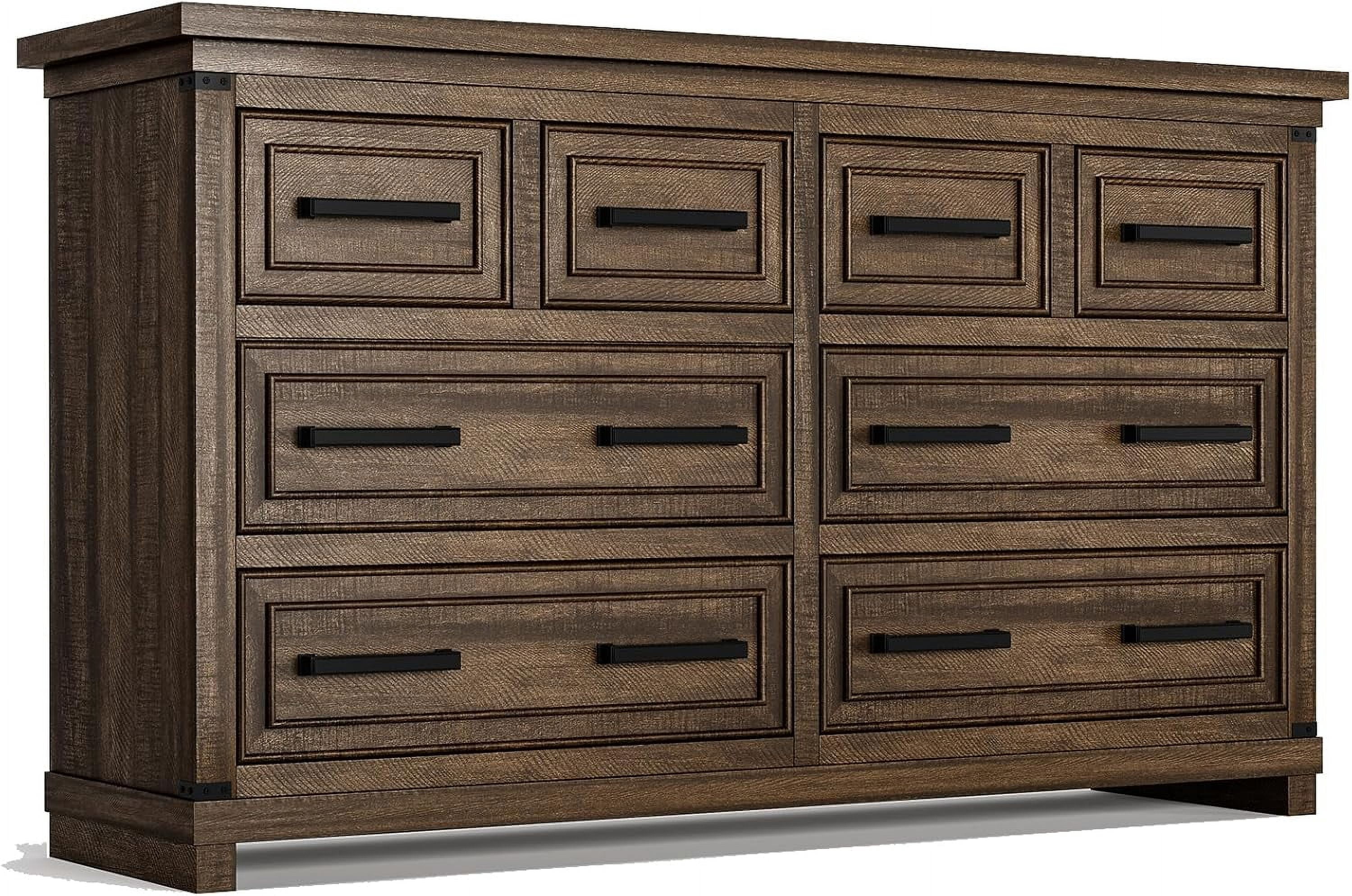 55" Farmhouse 8-Drawer Dresser, Rustic Wood Chest of Drawers with Easy ...