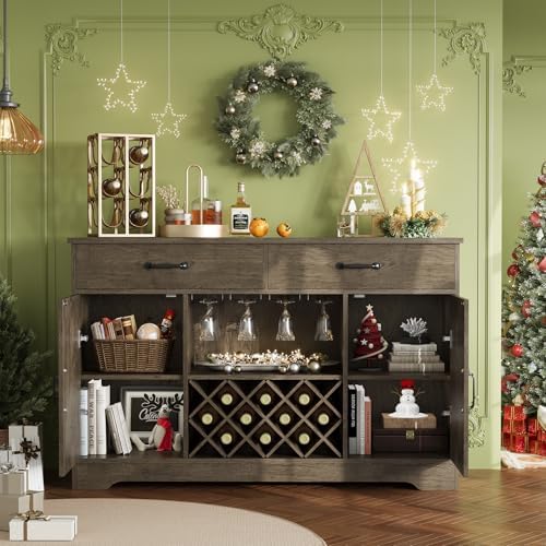 55" Farmhouse Bar with Removeable Wine GID, Kitchen Coffee Bar Cabinet ...