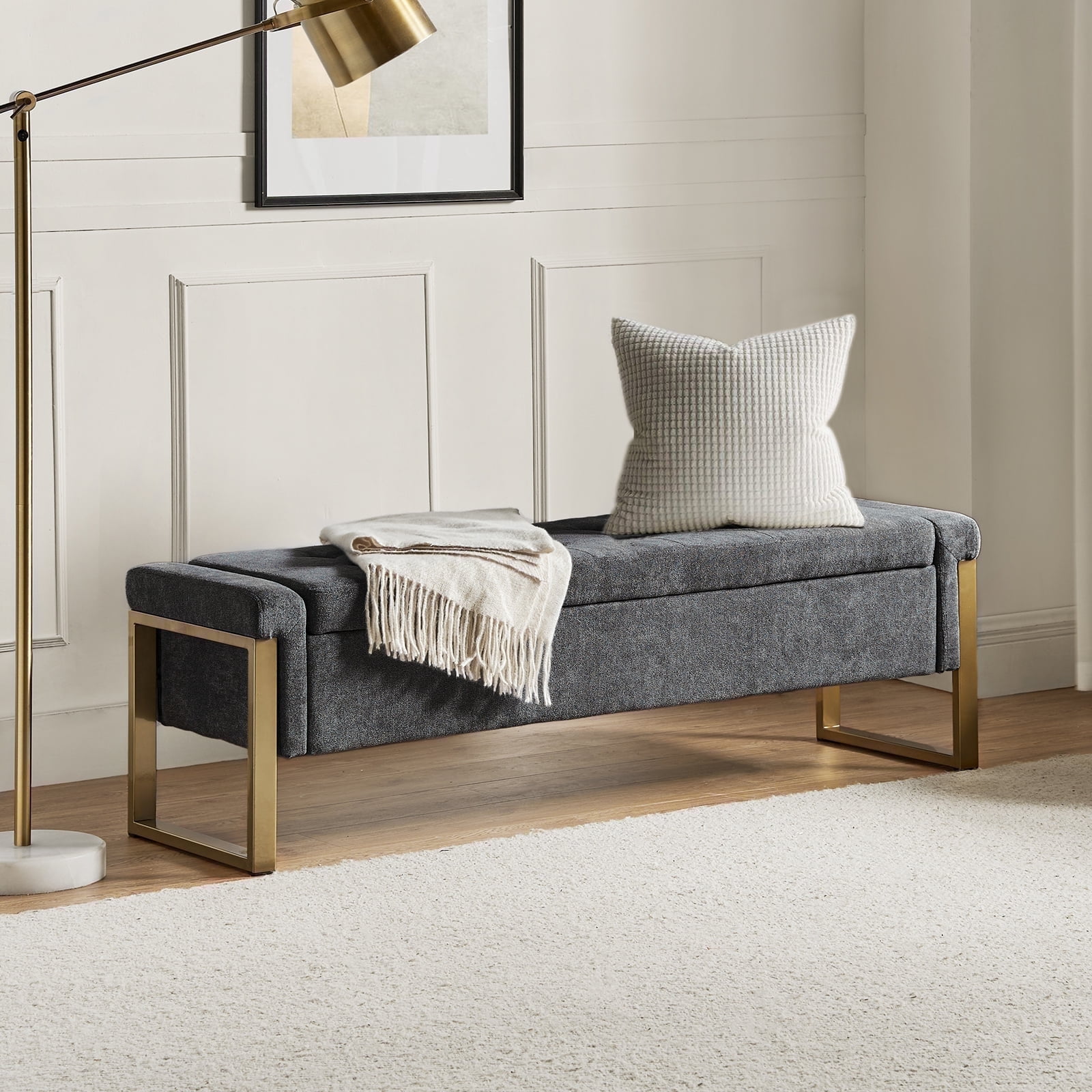55" Flip Top Storage Bench Modern Tufted Upholstered End of Bed Bench ...