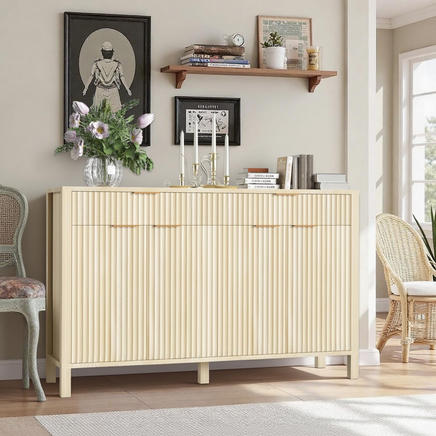 55" Fluted Buffet Cabinet, Sideboard Buffet Cabinet with Storage ...