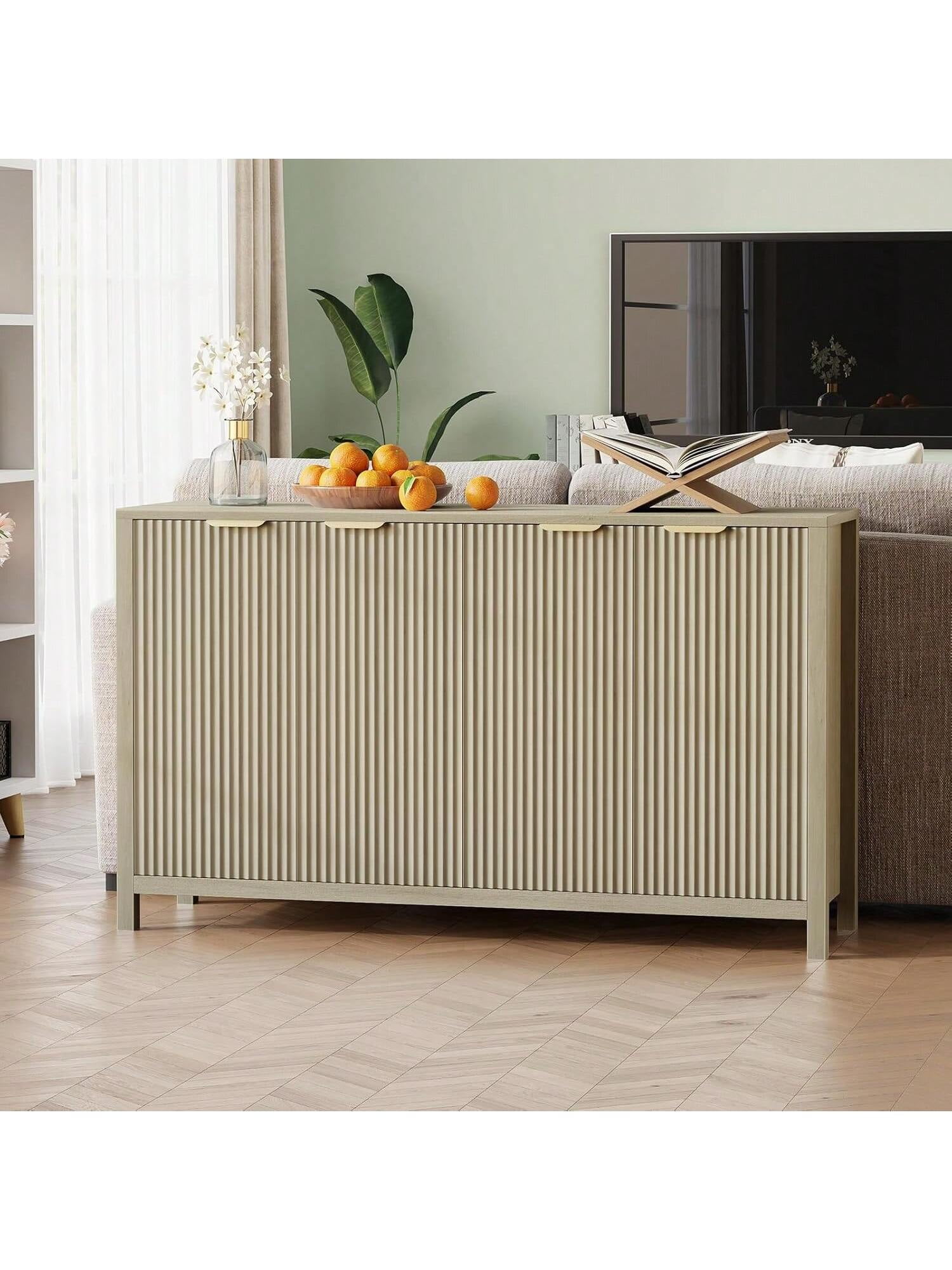 55" Fluted Buffet Cabinet With Storage, Large Sideboard Modern Credenza ...