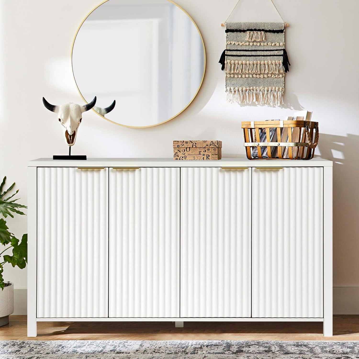 55" Fluted Sideboard Buffet Cabinet with Storage - Kitchen Credenza Storage Cabinets with ...