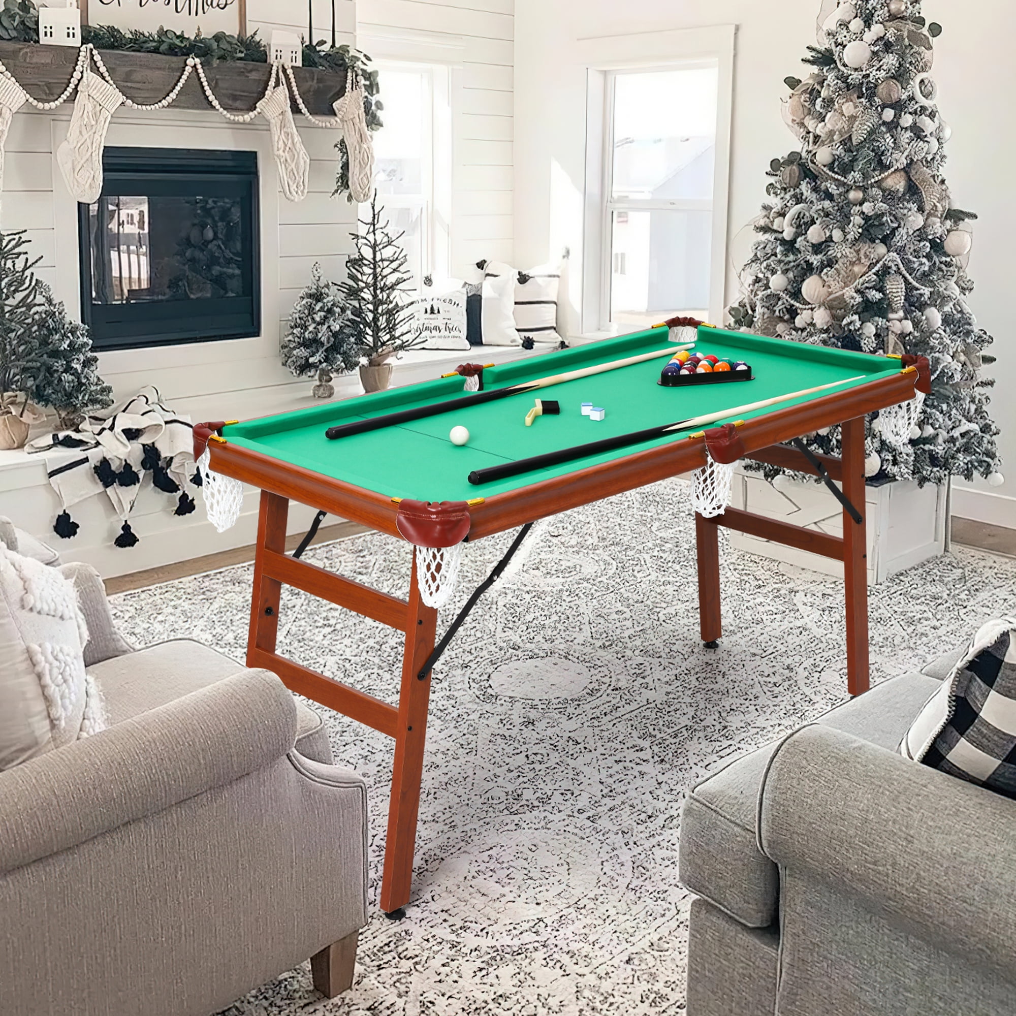 55" Folding Pool Table Portable Foldable Billiards Table with 2 Cue ...