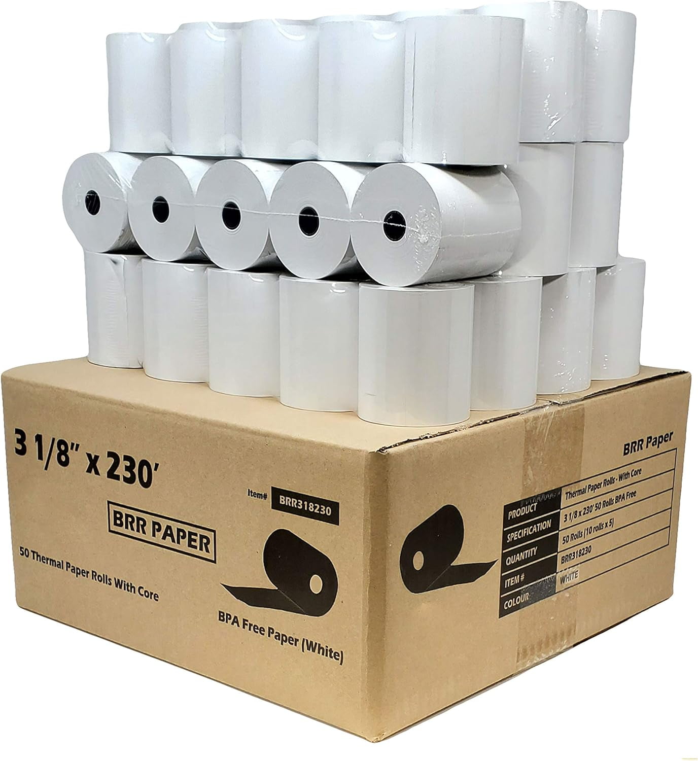 (55 GSM Solid Tube Core) DropShip 3 1 8 x 230 thermal paper (50 Rolls ...