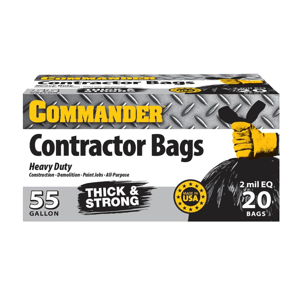 55 Gallon 2 MIL (eq) Heavy Duty Contractor Bags with Flap Ties - 36" x ...